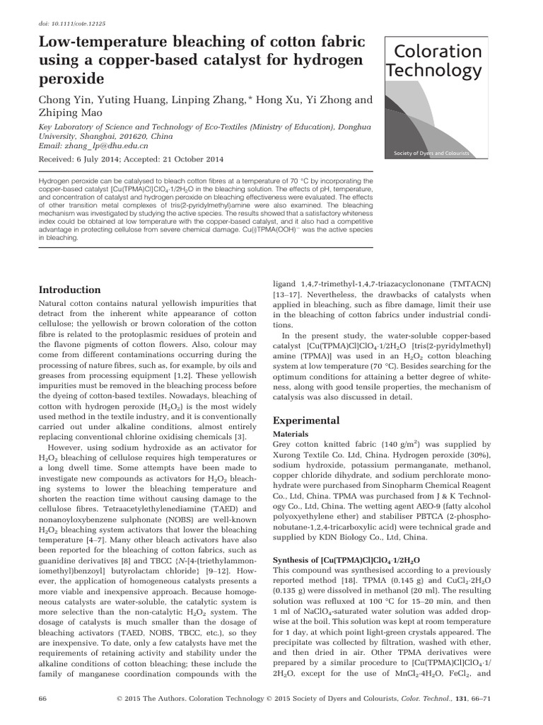 Coloration Technology - 2015 - Yin - Low Temperature Bleaching of ...