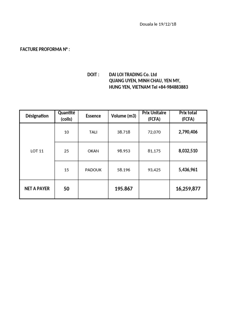 Facture Proforma Excel | PDF