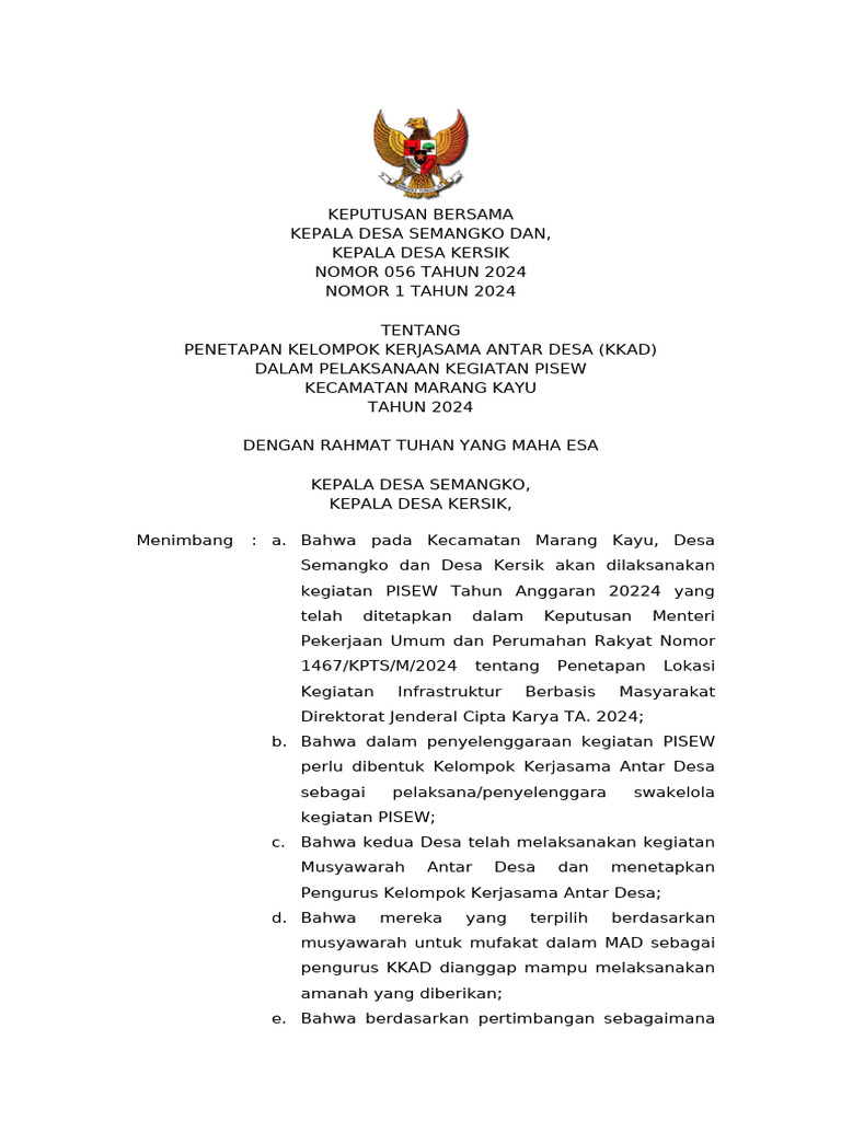Keputusan Kepala Desa Bersama - Tentang Kkad Pisew 2024 | PDF