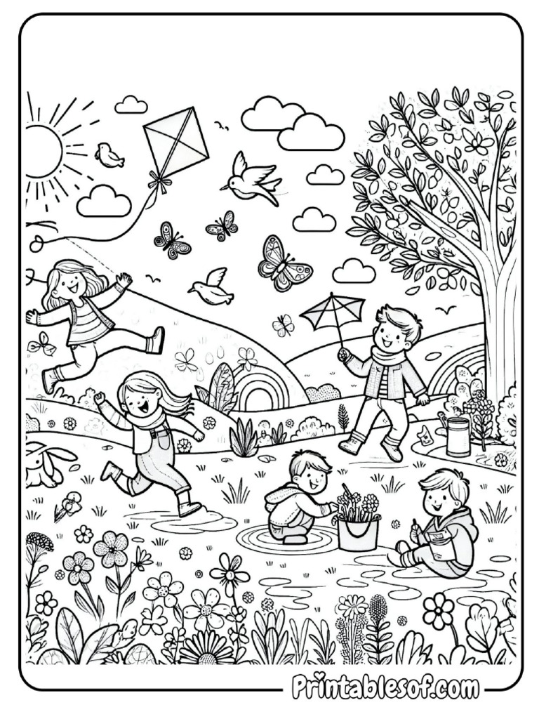 Children Playing Outside Coloring Page | PDF