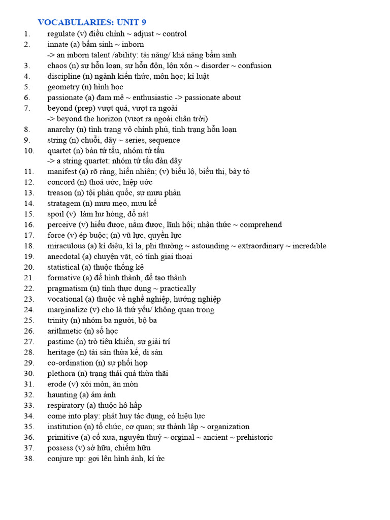 Vocabularies - Unit 9 | PDF