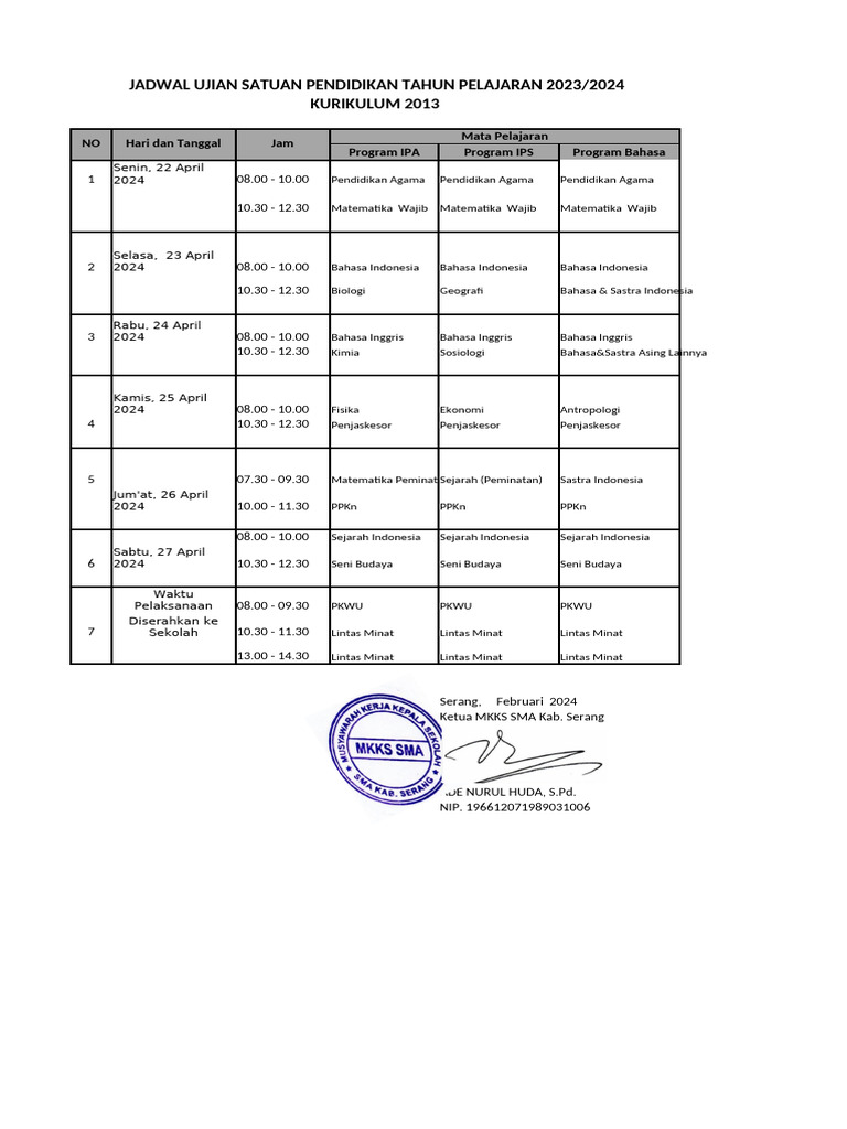 Jadwal Mid Dan Usp 2024 | PDF