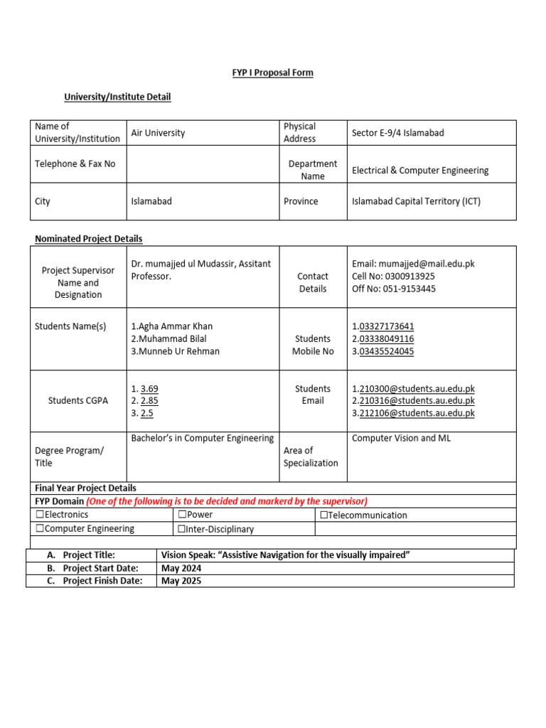 FYP-I Proposal Form Ver. 13022024 | PDF