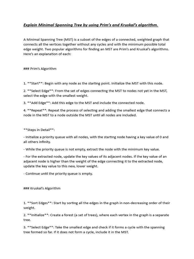 MST Algorithms: Prim's vs Kruskal's | PDF | Mathematical Relations ...