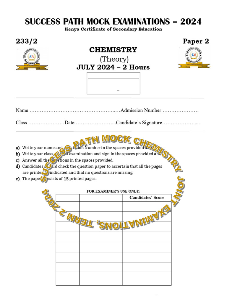 Success Path Mock Chemistry Pp2 2024 | PDF