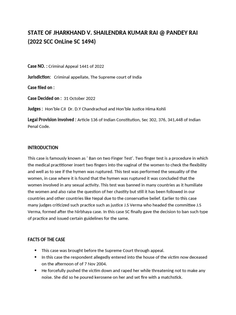 2 Finger Test | PDF | Rape | Judgment (Law)