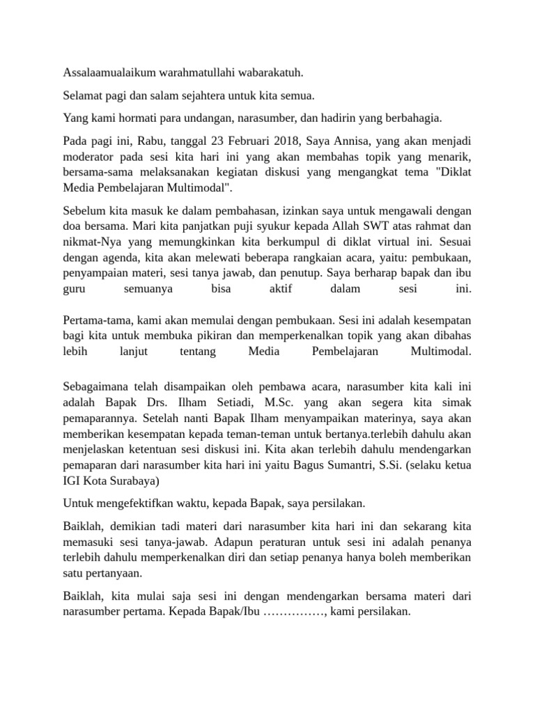 Teks Moderator Workshop | PDF