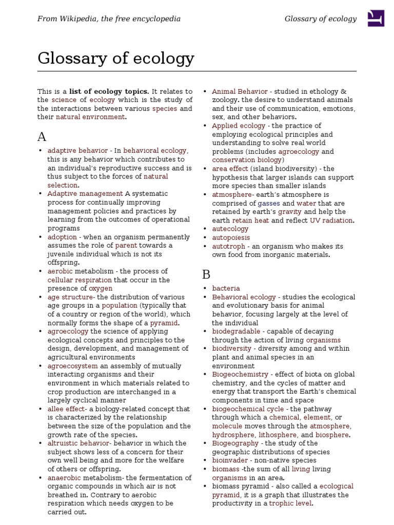 Glossary of Ecology | PDF | Ecology | Ecosystem