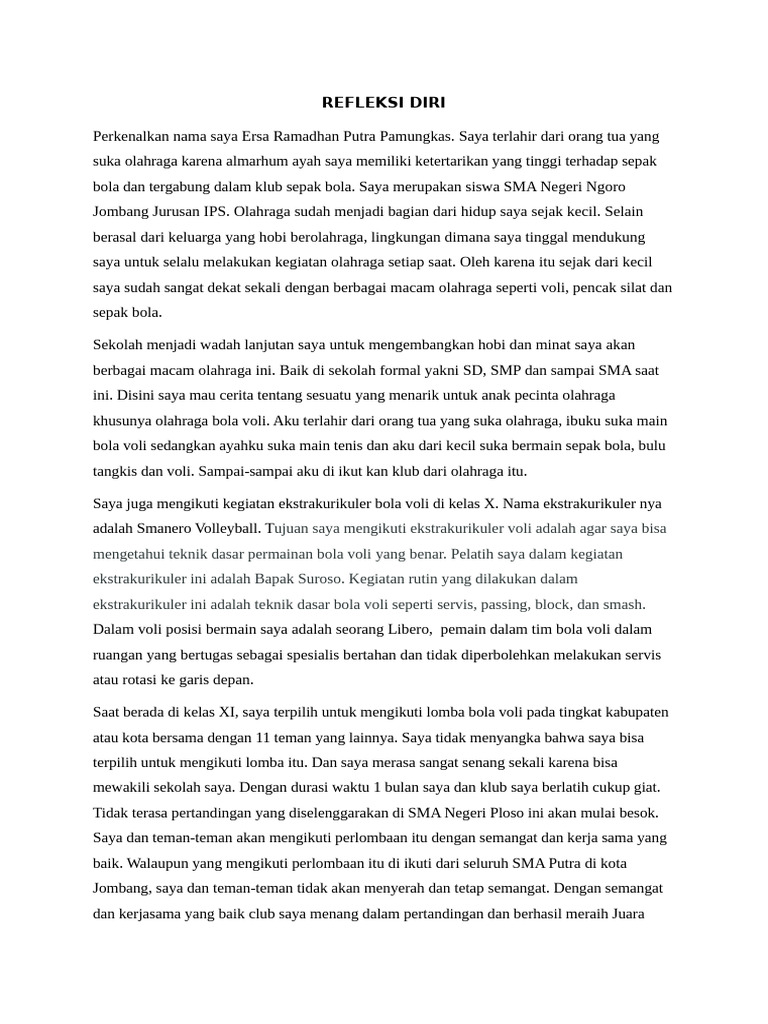 Refleksi Diri Portofolio Olahraga | PDF