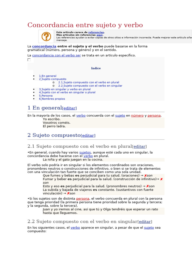 Concordancia Entre Sujeto y Verbo | PDF
