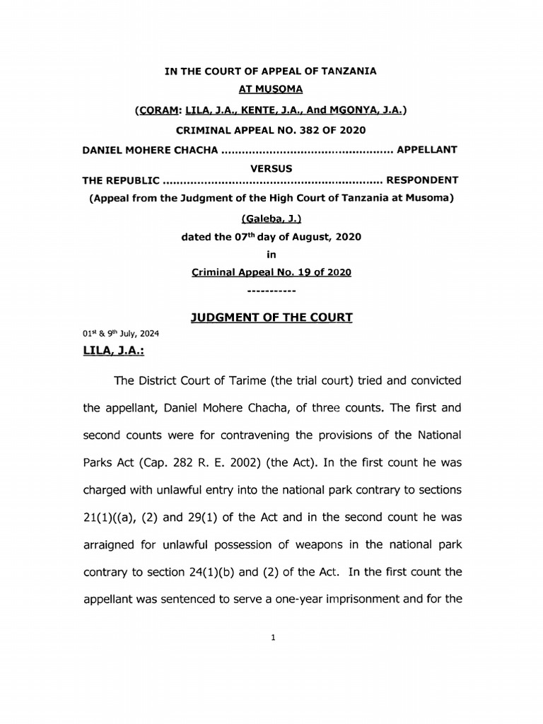 Daniel Mohere Chacha Vs Republic (Criminal Appeal No 382 of 2020) 2024 TZCA 531 (9 July 2024) | PDF