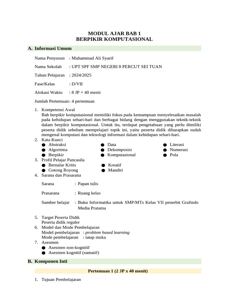 Modul Ajar Bab 1 16 LBR | PDF