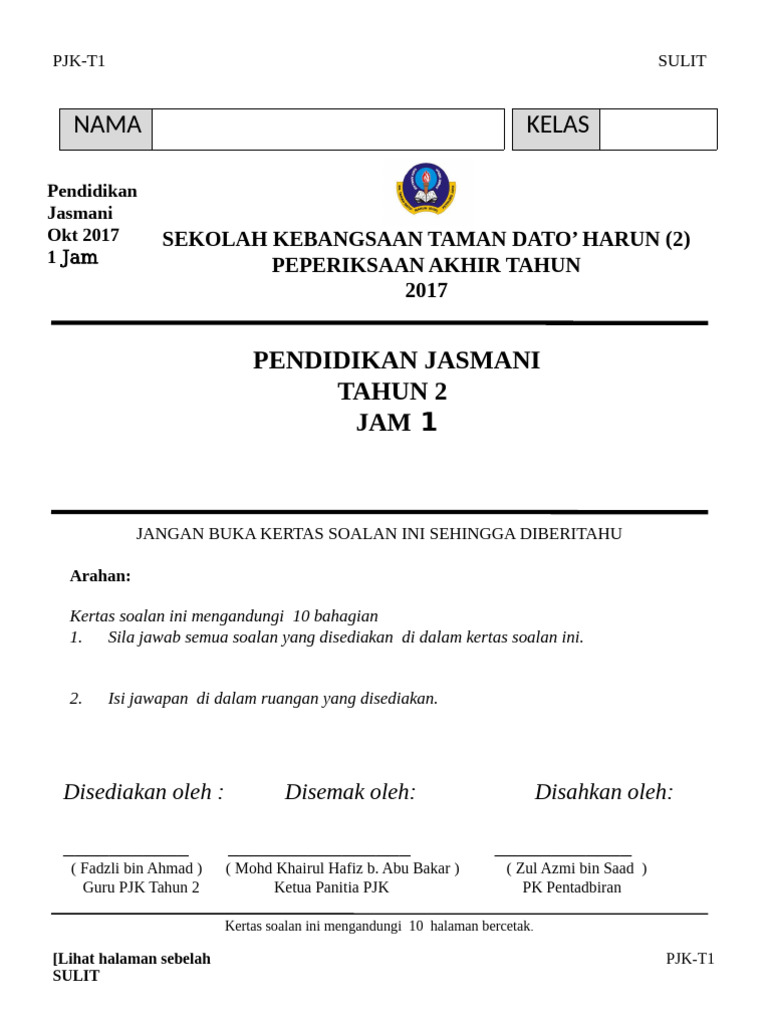 CONTOH Kulit Depan SOALAN 2017 | PDF