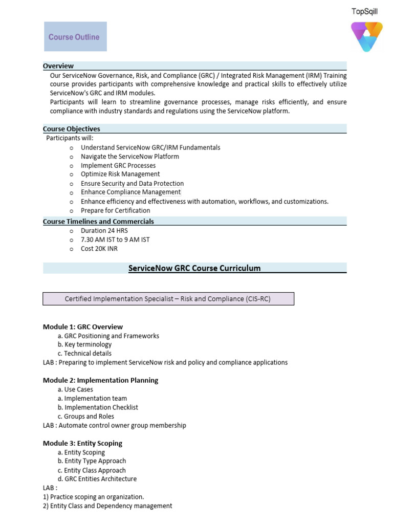 ServiceNow GRC IRM Training Document | PDF