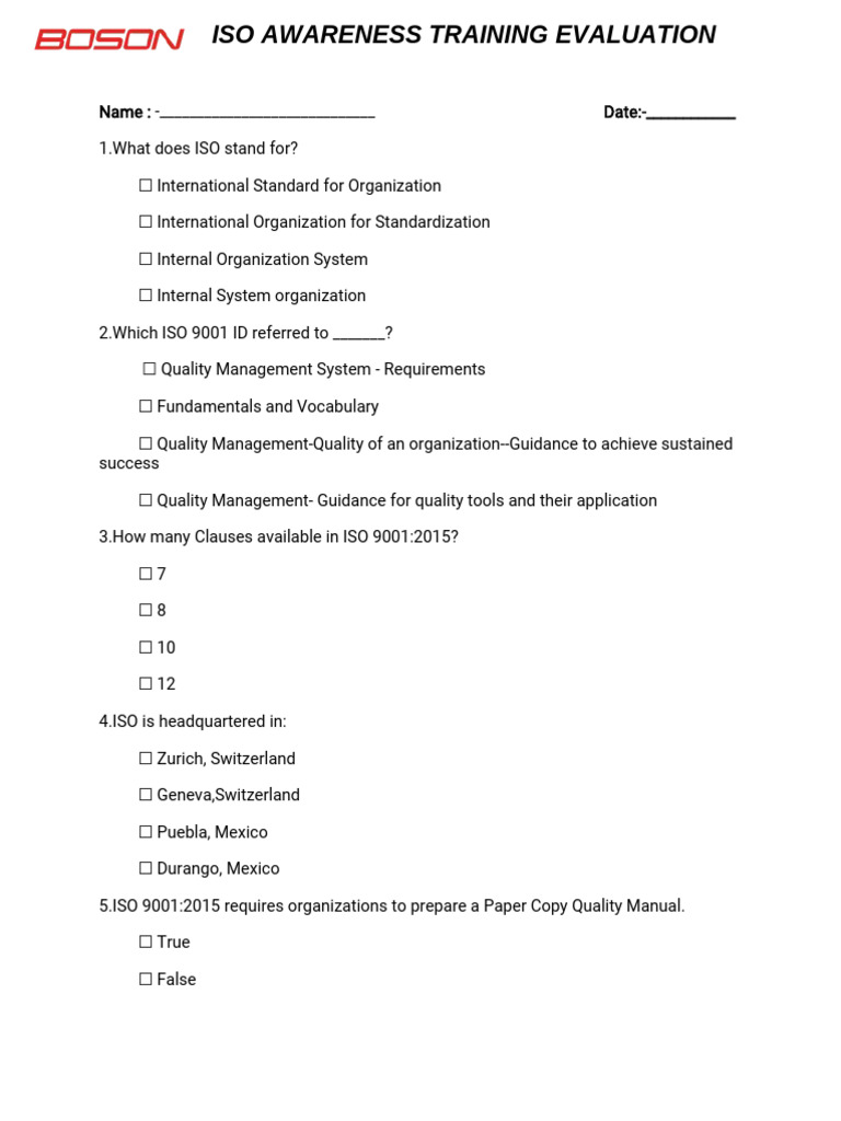 ISO Awareness Training Evaluation | PDF | Business | Finance & Money ...
