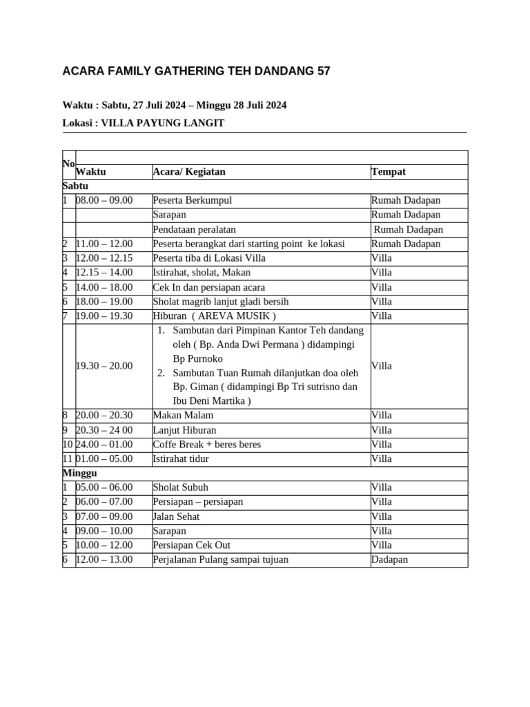 Rundown Acara Family Gathering | PDF