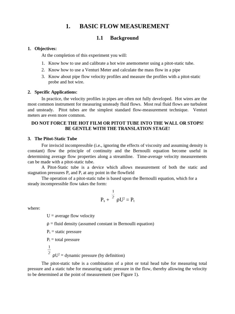 BASIC FLOW MEASUREMENT Background | PDF | Fluid Dynamics | Teaching ...