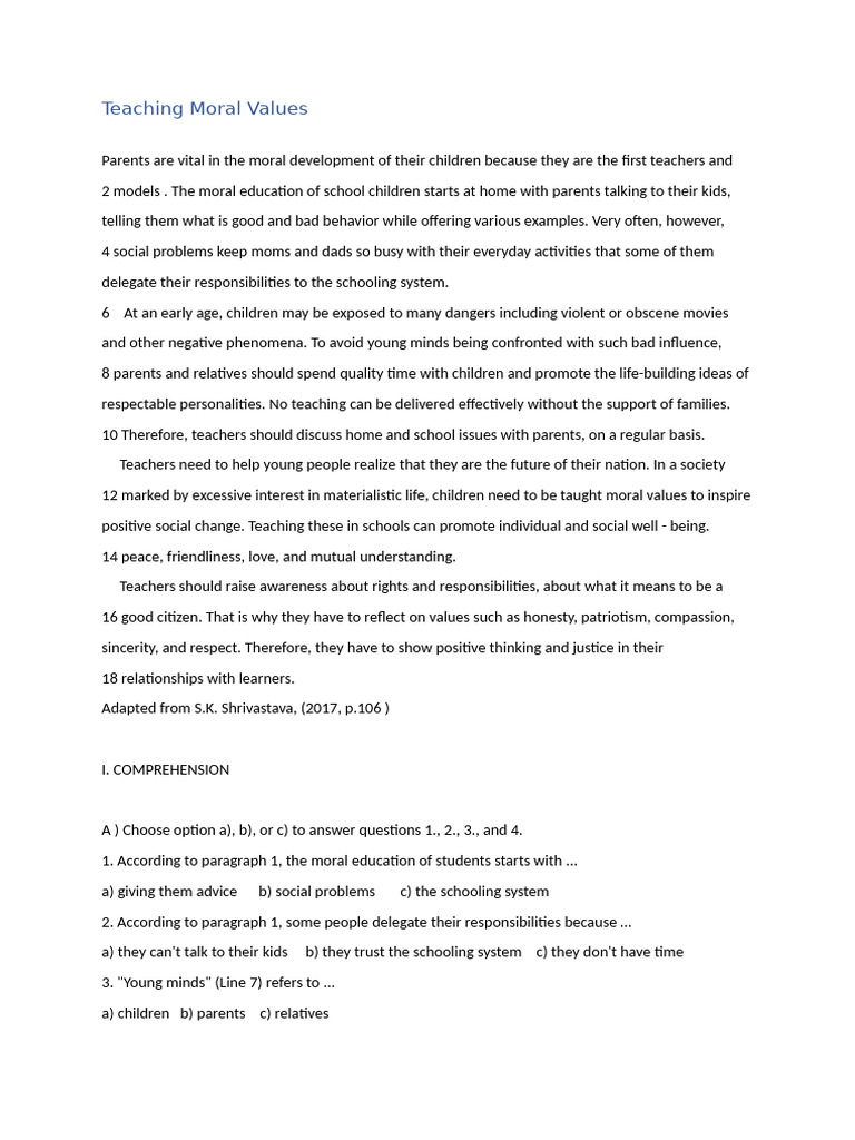 Teaching Moral Values | PDF