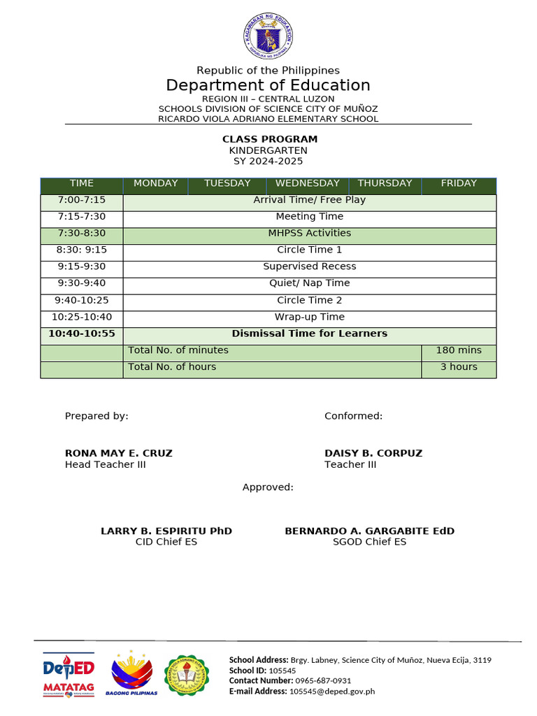 CLASS SCHEDULE MHPSS (Week 1) | PDF