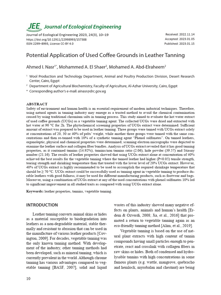 Potential Application of Used Coffee Grounds in Le | PDF | Leather
