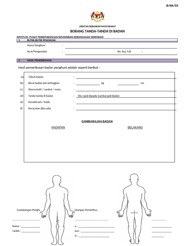 BKK - 05 Borang Tanda-Tanda Di Badan | PDF