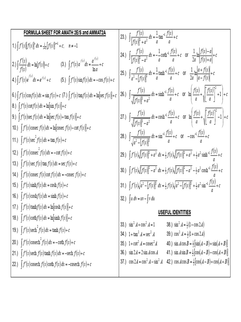 Formula Sheet | PDF