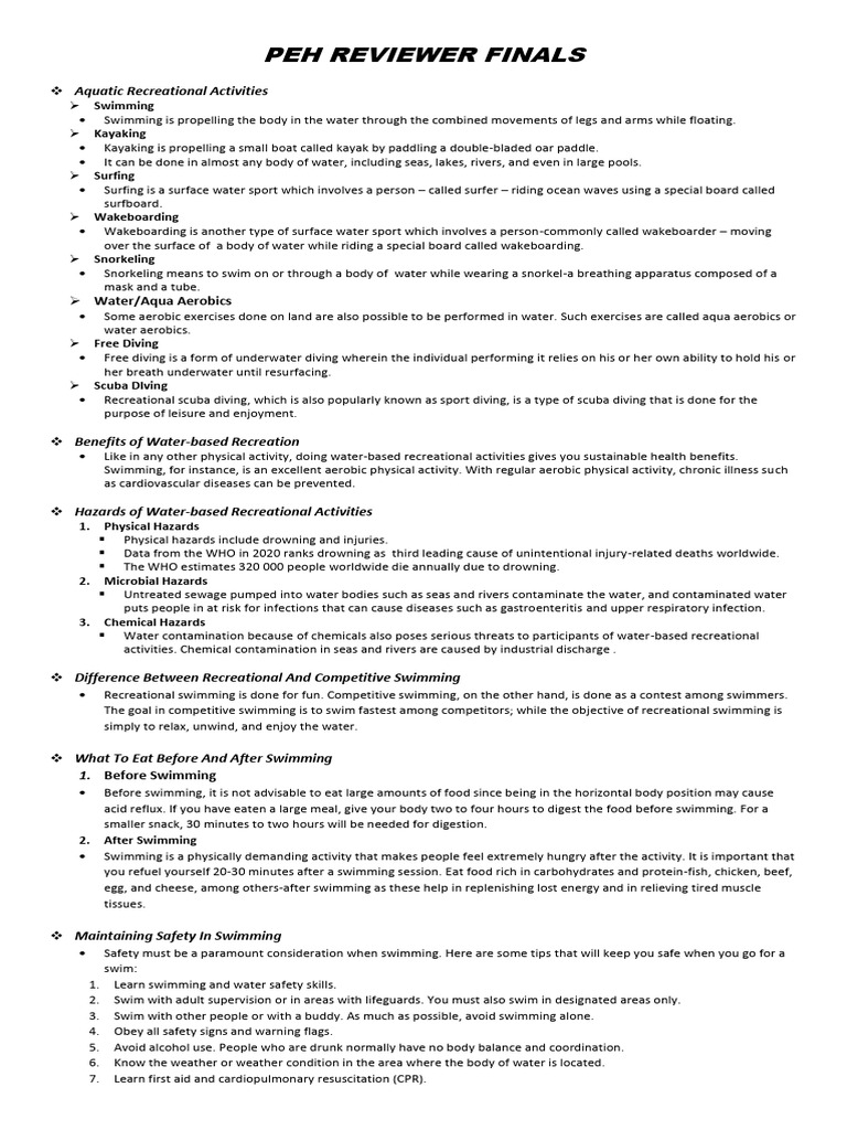 Peh Reviewer Finals | PDF