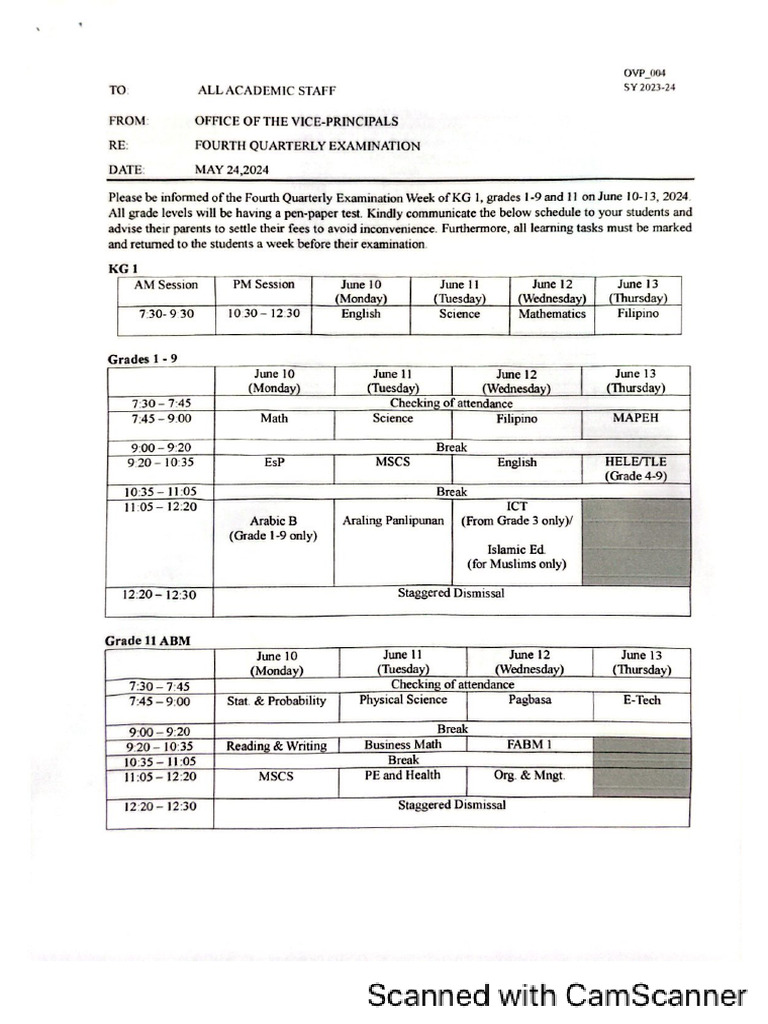 4th QT Exam Schedule | PDF