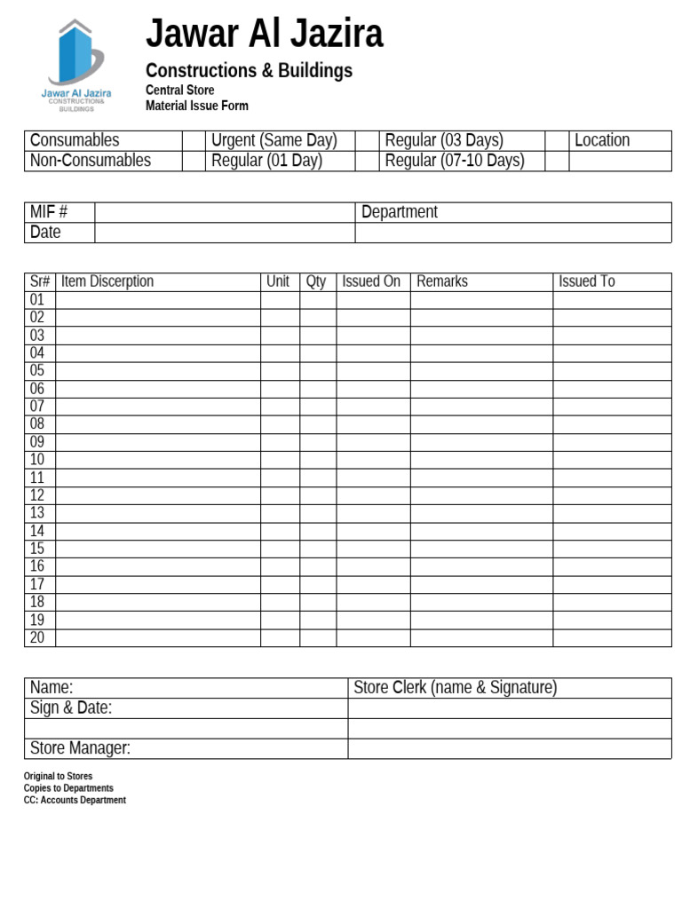 Material Issue Form | PDF