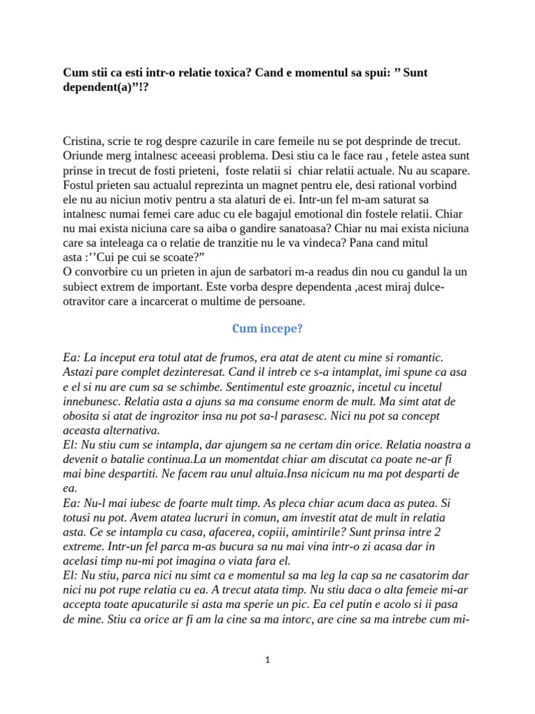Cum Stii Ca Esti Intr-O Relatie Toxica | PDF