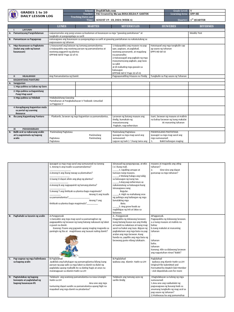 DLL - Epp 5 - Q1 - W4 | PDF