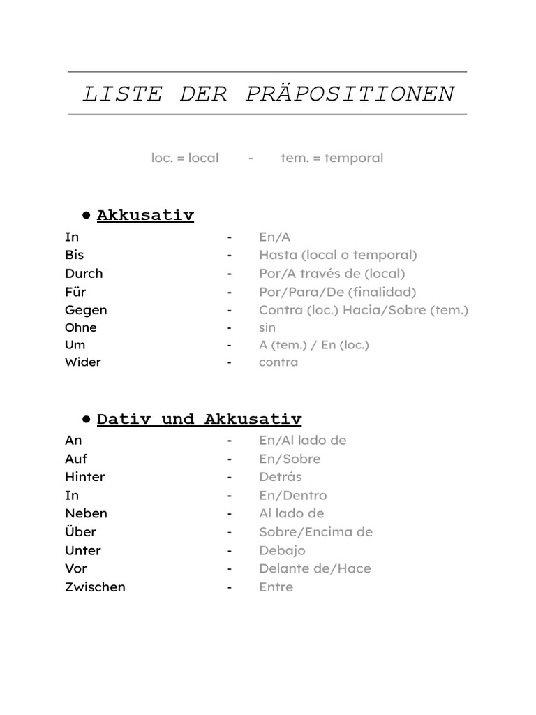 Liste Der Präpositionen | PDF