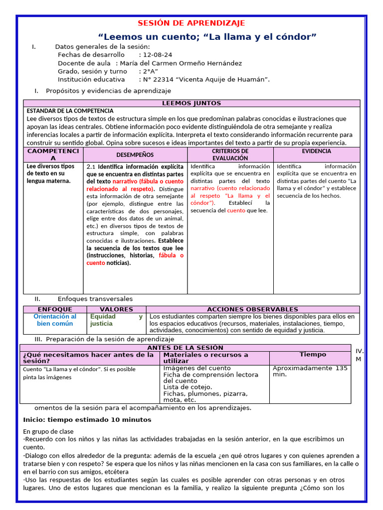 Sesion Lee Cuento Acerca Del Respeto Pdf