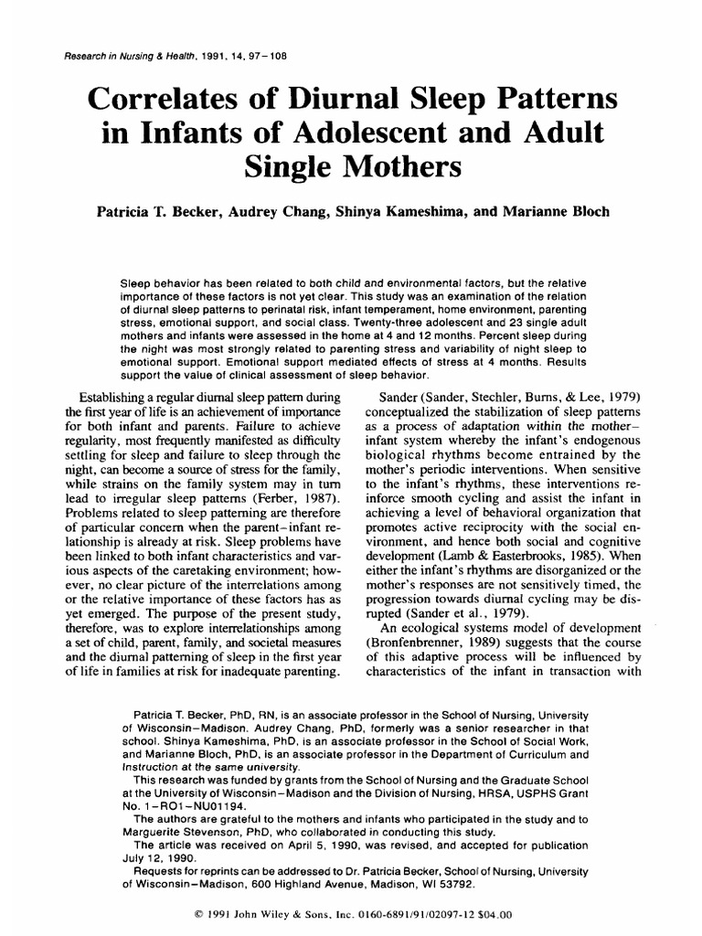 Correlates of Diurnal Sleep Patterns in | PDF