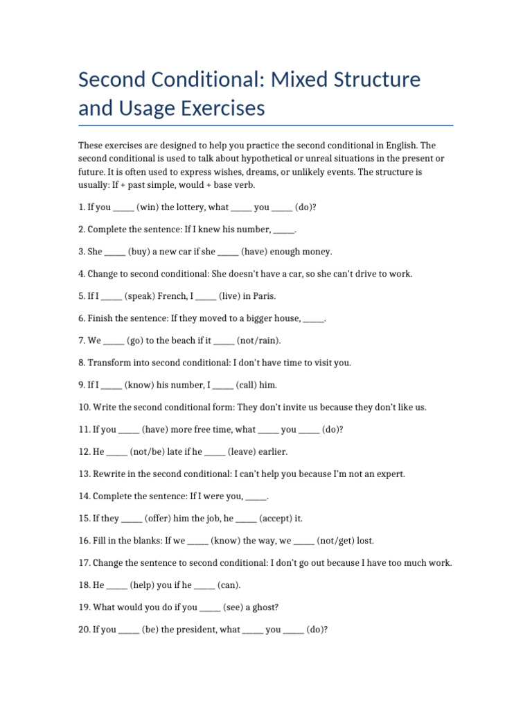 Second Conditional Mixed Exercises | PDF