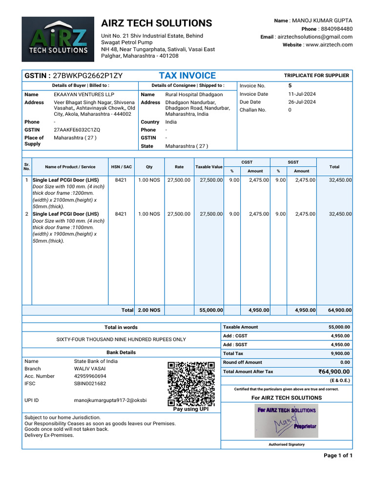 Invoice 5 Ekaayan Ventures Llp 06-49-38 | PDF
