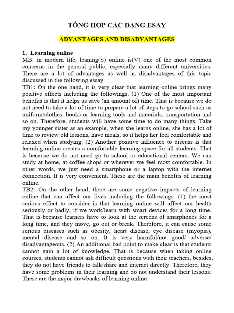 T NG H P Các D NG Esay: Advantages and Disadvantages | PDF