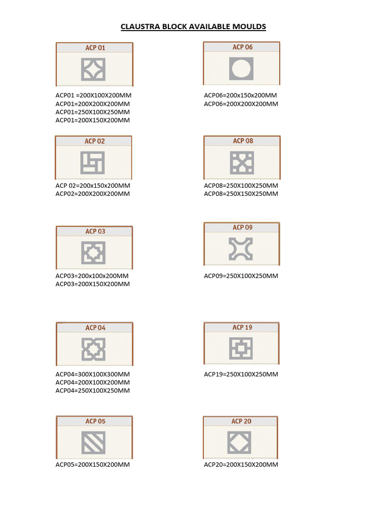 Claustra Available Mould Details | PDF