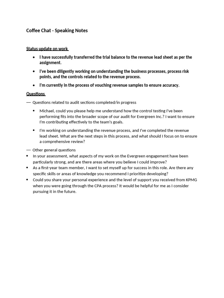 Coffee Chat - Speaking Notes Template | PDF