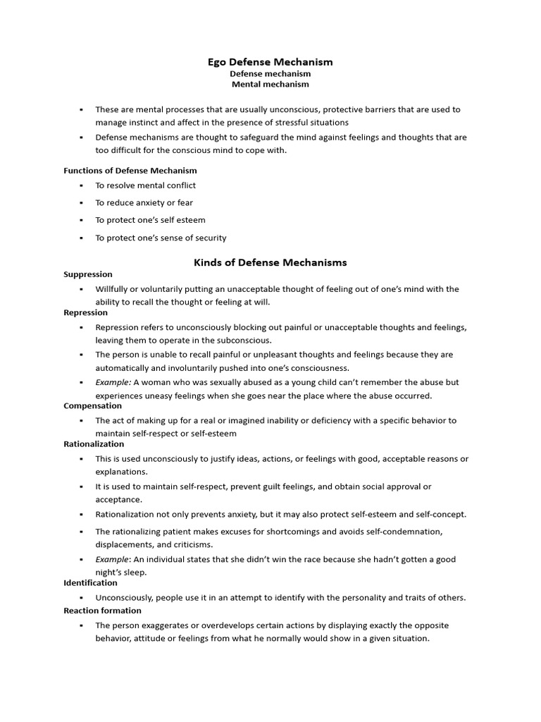 4. Ego Defense Mechanism | PDF