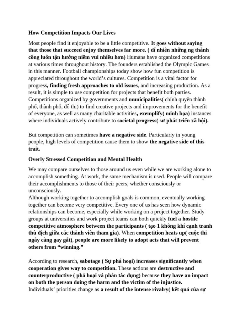 How Competition Impacts Our Lives | PDF