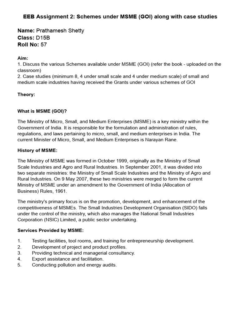 EEB Assignment2 MSME Schemes | PDF