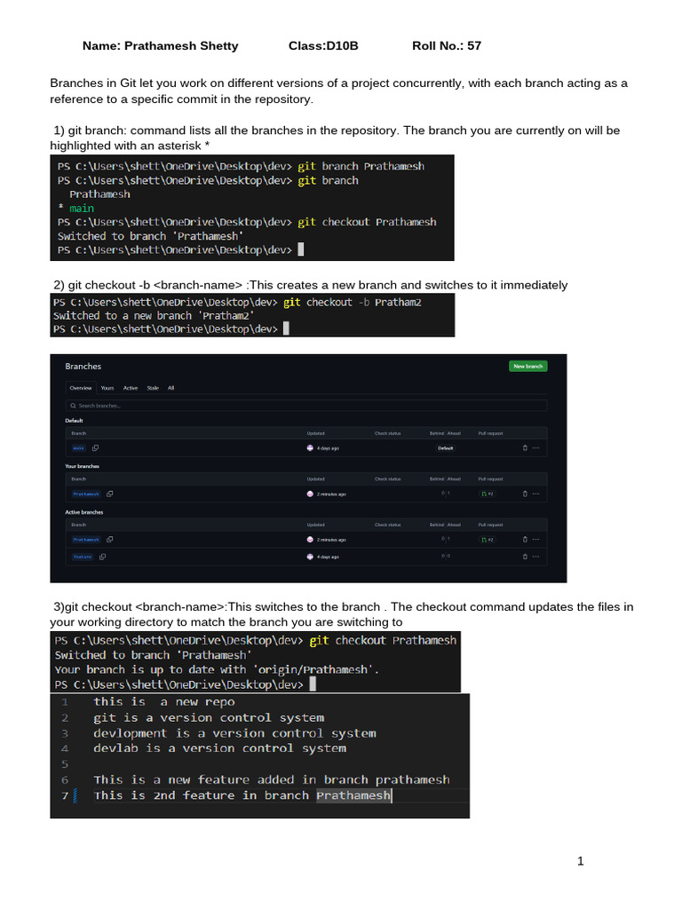 DevOps Exp 4 Branches in Git | PDF