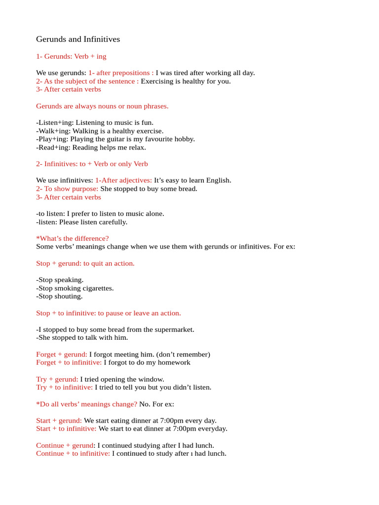 Gerunds and Infinitives | PDF | Verb | Language Arts & Discipline