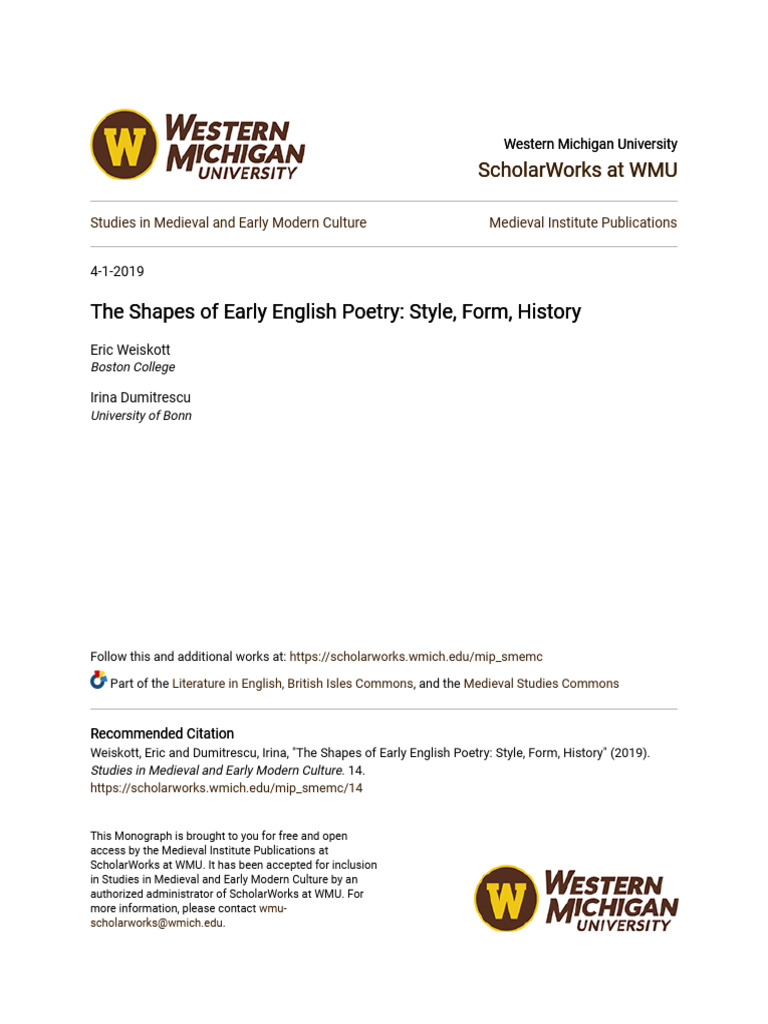 The Shapes of Early English Poetry - Style Form History | PDF