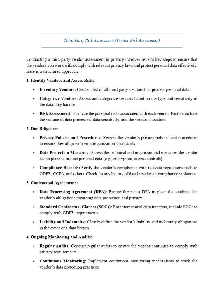 Third Party Risk Assessment (Vendor Risk Assessment) | PDF