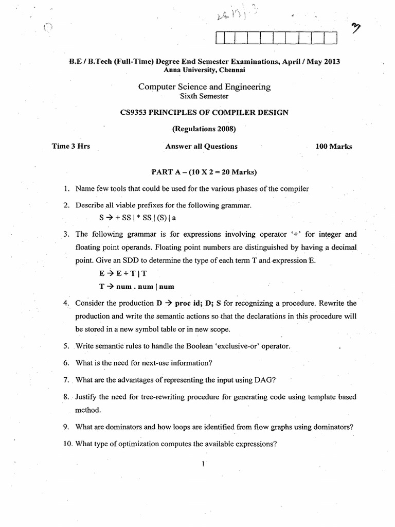 AM-2013-CS9353-Principles of Compiler Design | PDF
