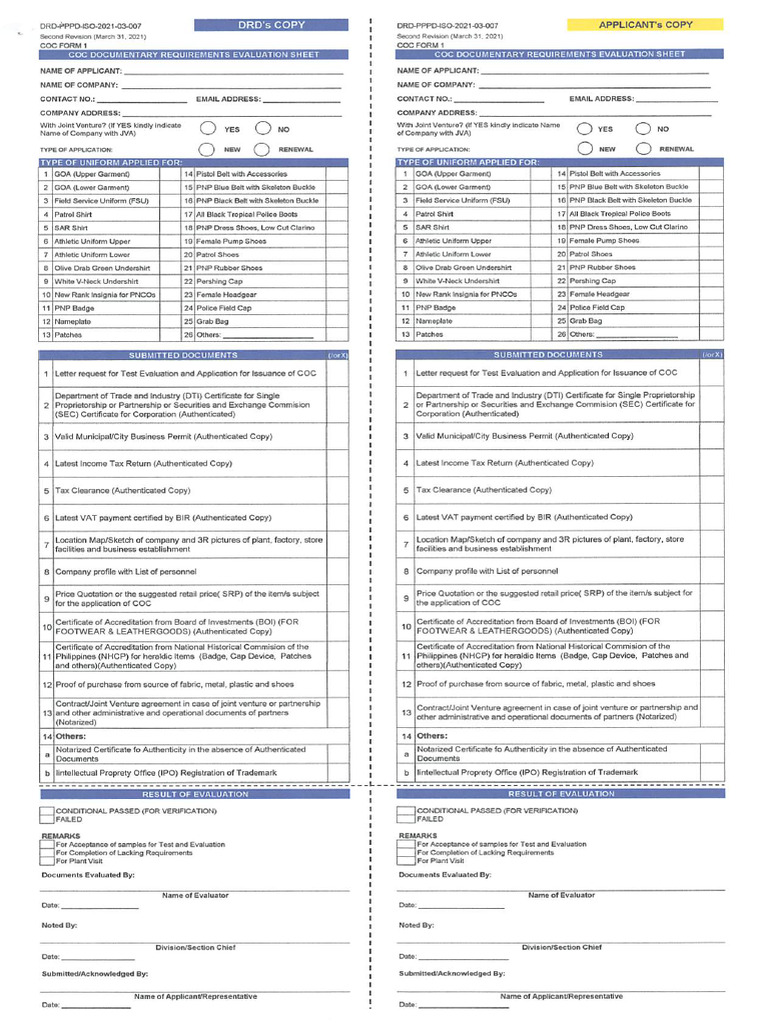 COC Requirements | PDF