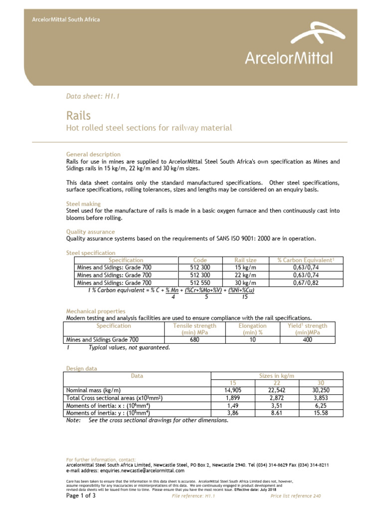 ArcelorMittal NC H1.1 Rails | PDF