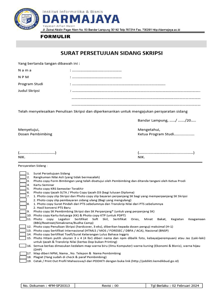 Form Surat Persetujuan Sidang Skripsi Rev01 | PDF
